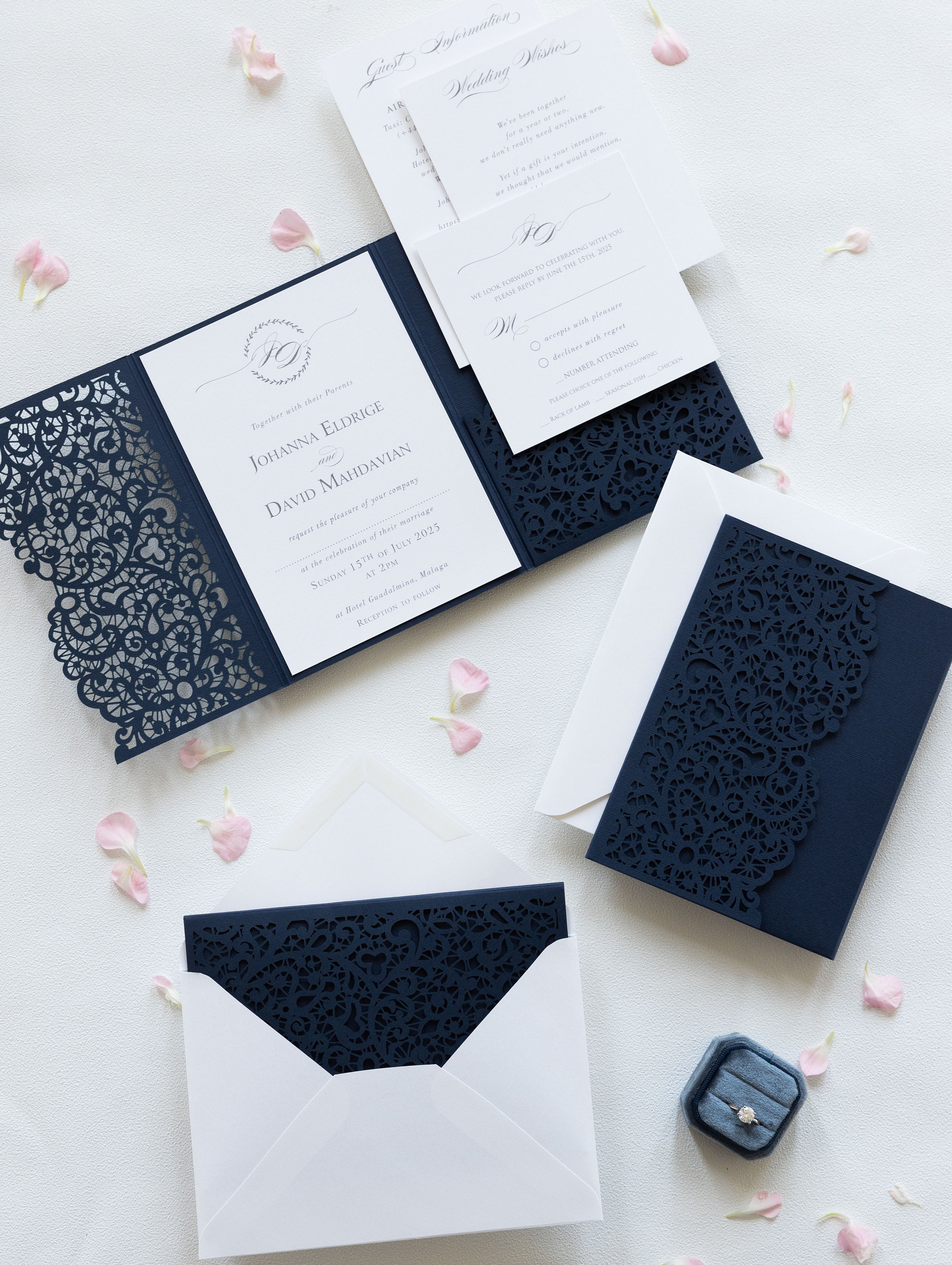 Navy Blue Laser Cut Pocket Fold Invitation Pocketfold - Etsy UK