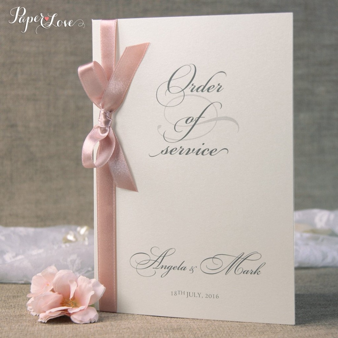 Classy Order of Service With Ribbon - Wedding Program, Folded Program ...