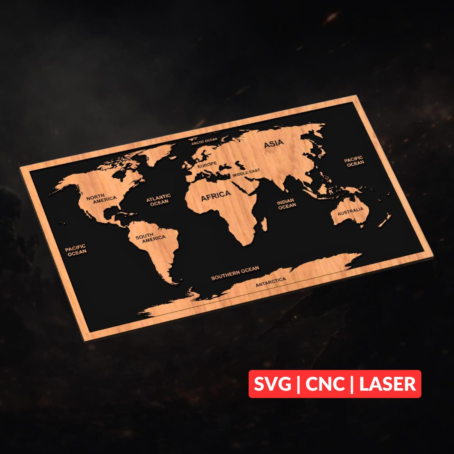 World Map SVG | CNC Laser Cut File, Wood Wall Art, Glowforge Engraving ...