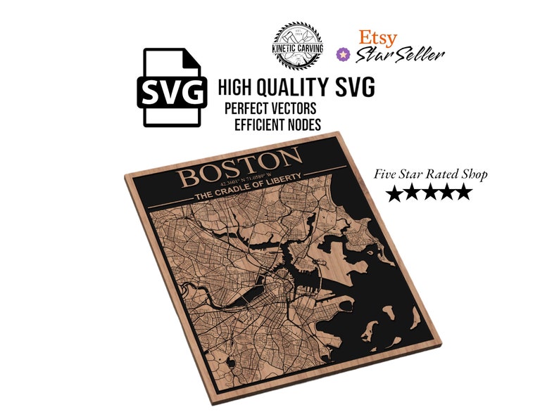 Boston Massachusetts City Map SVG | CNC Laser Cut File, Wood Wall Art ...