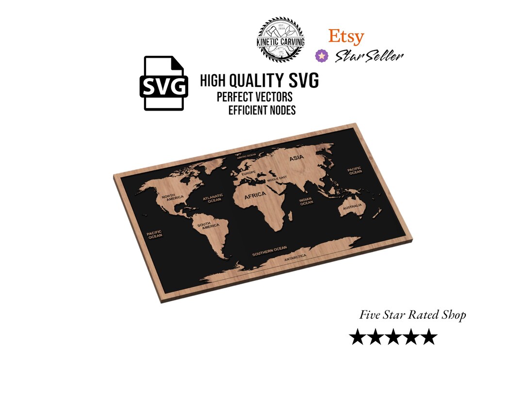 World Map SVG File for Woodworking, CNC, Printing and Lasering - Etsy