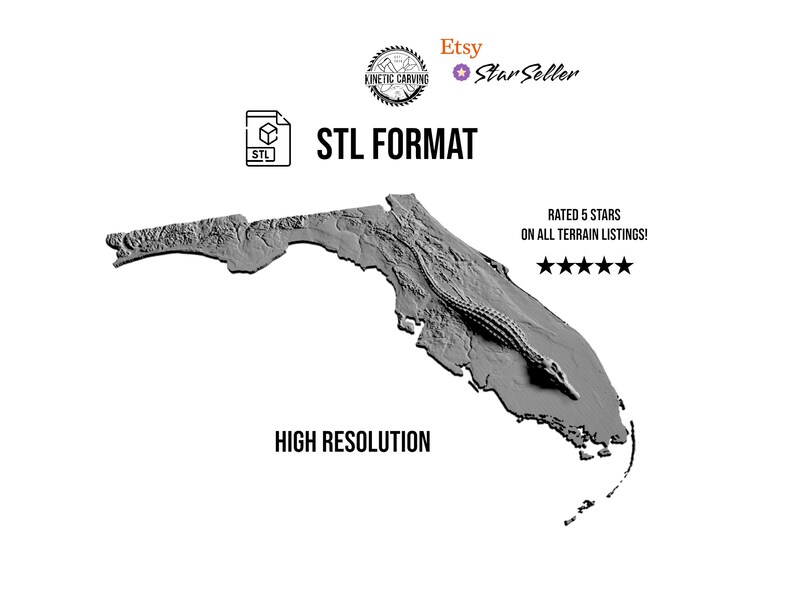 Florida Terrain STL | 3D CNC Carving File, Wood Relief Art, 3D Printing ...
