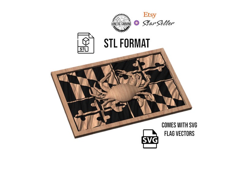 Maryland Flag Wavy STL | 3D CNC Carving File, Wood Relief Art, 3D ...