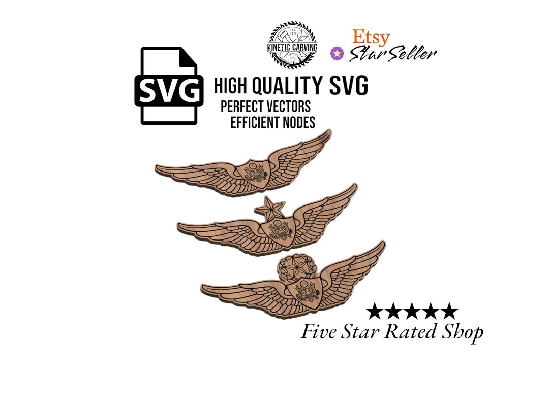 Aviation Wings Badge Bundle Bundle SVG | CNC Laser Cut File, Wood Wall ...
