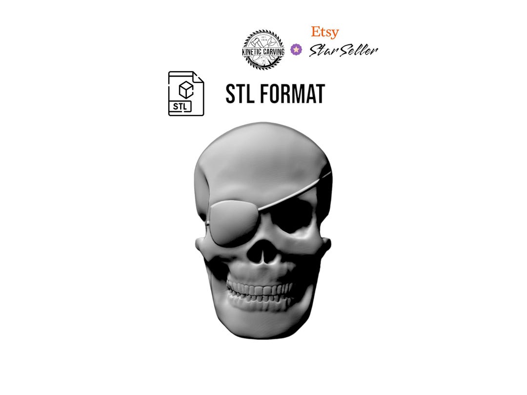 Eye Patch Skull 3D STL File for Woodworking, CNC, Printing and Lasering ...
