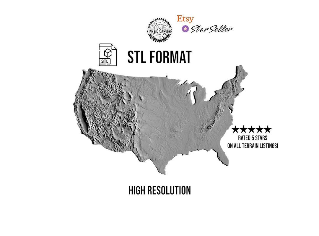 Continental US Topographic Map STL | 3D CNC Carving File, Wood Relief ...