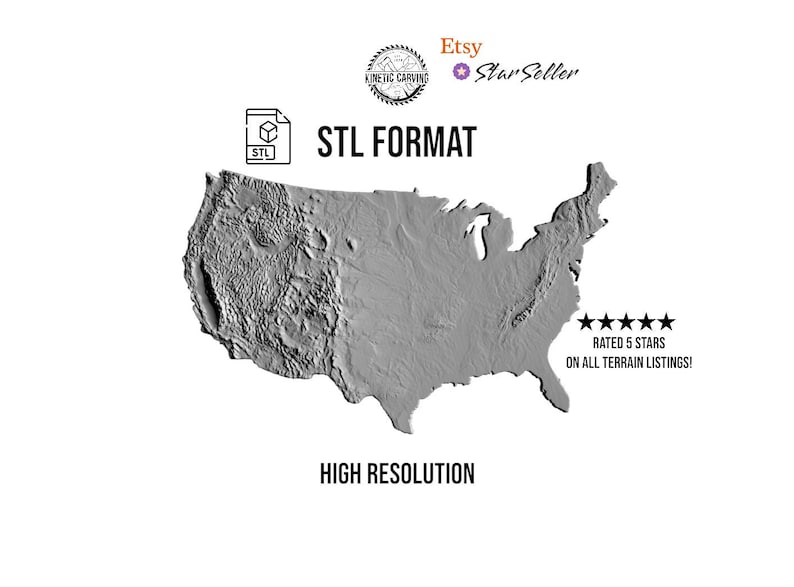 Continental US Topographic Map STL | 3D CNC Carving File, Wood Relief ...