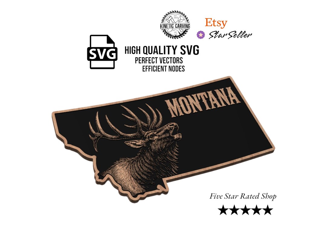 Montana Elk – State Outline Hunting Decor for Woodworking, CNC, and ...