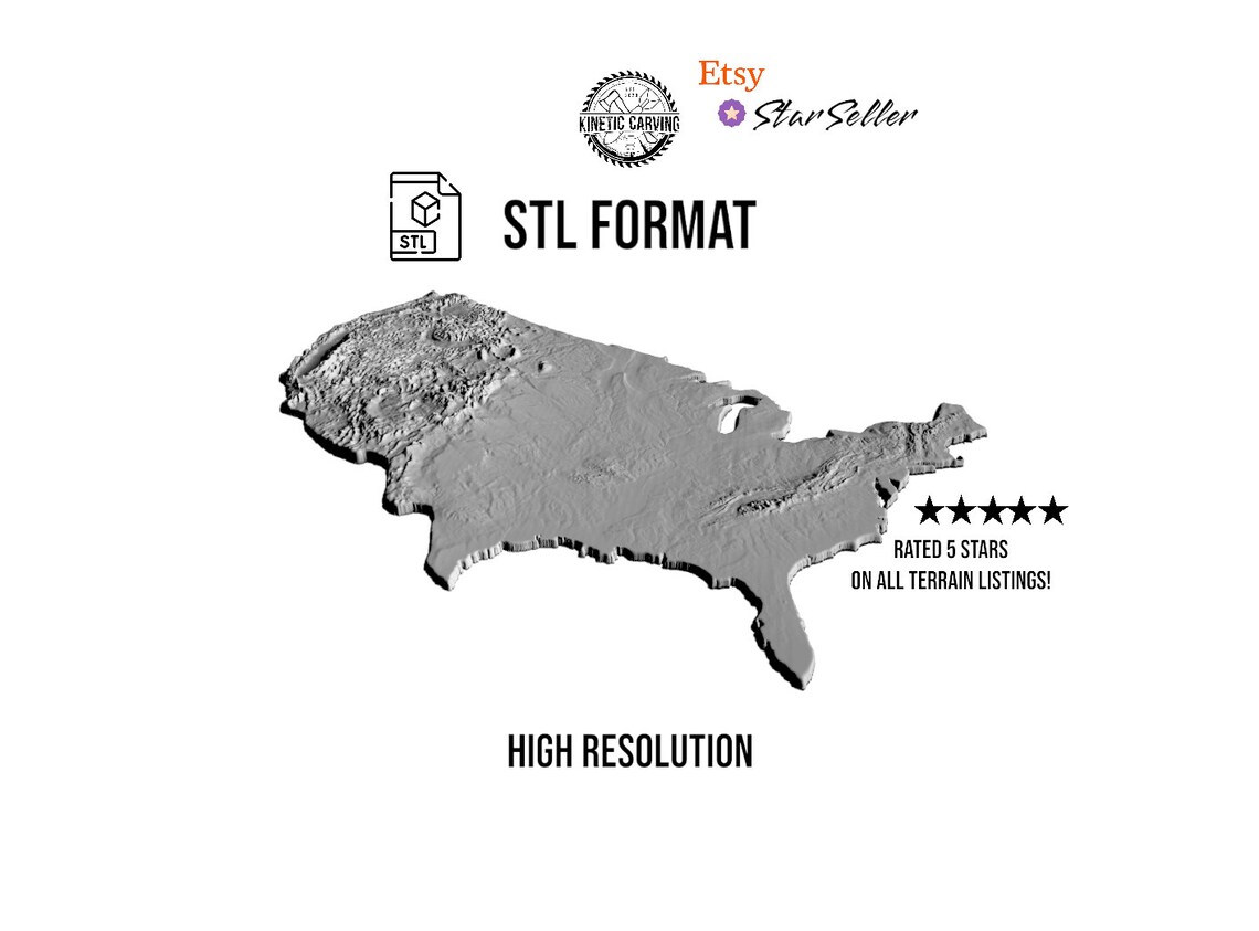 Continental US Topographic Map STL | 3D CNC Carving File, Wood Relief ...