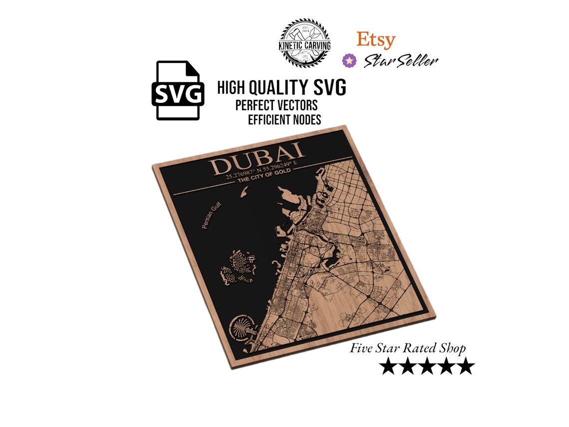 Dubai, UAE City Map SVG | CNC Laser Cut File, Wood Wall Art, Glowforge ...