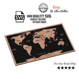 World Map SVG | CNC Laser Cut File, Wood Wall Art, Glowforge Engraving ...