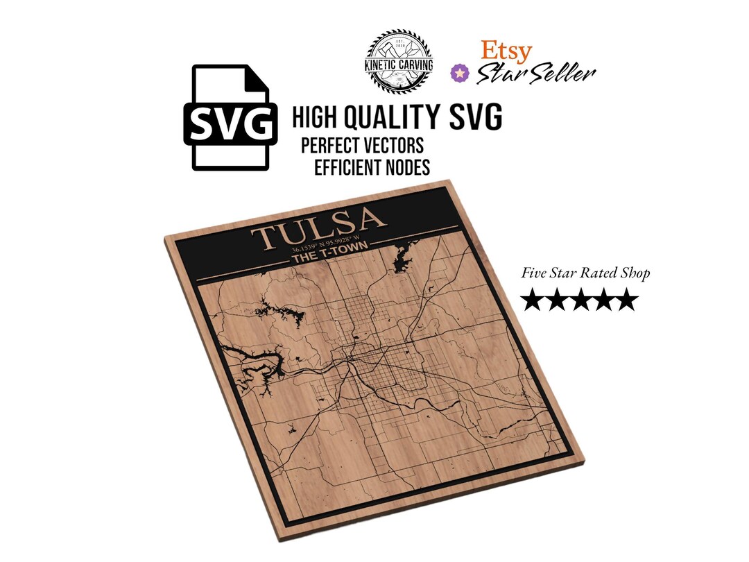 Tulsa Oklahoma City Map SVG | CNC Laser Cut File, Wood Wall Art ...