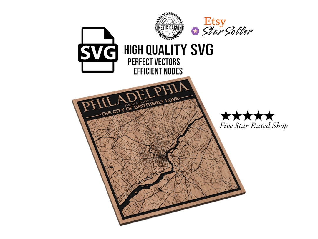 Philadelphia, Pennsylvania City Map SVG | Geography CNC Laser Cut File ...