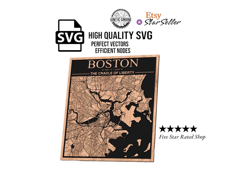 Boston Massachusetts City Map SVG | CNC Laser Cut File, Wood Wall Art ...