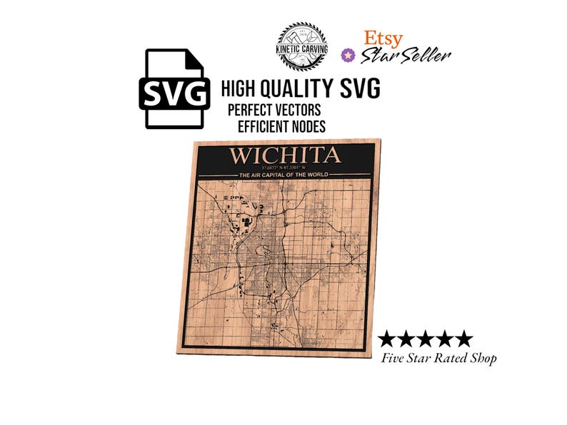 Wichita, Kansas City Map SVG File for Woodworking, CNC, Printing and ...
