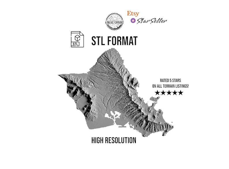 Oahu Hawaii 3D STL | 3D CNC Carving File, Wood Relief Art, 3D Printing ...