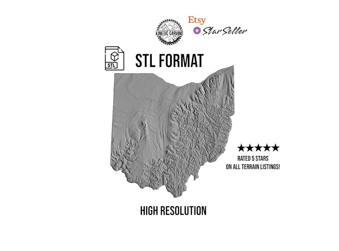Ohio Terrain 3D Topographic Map STL File for CNC and 3-D Printing ...