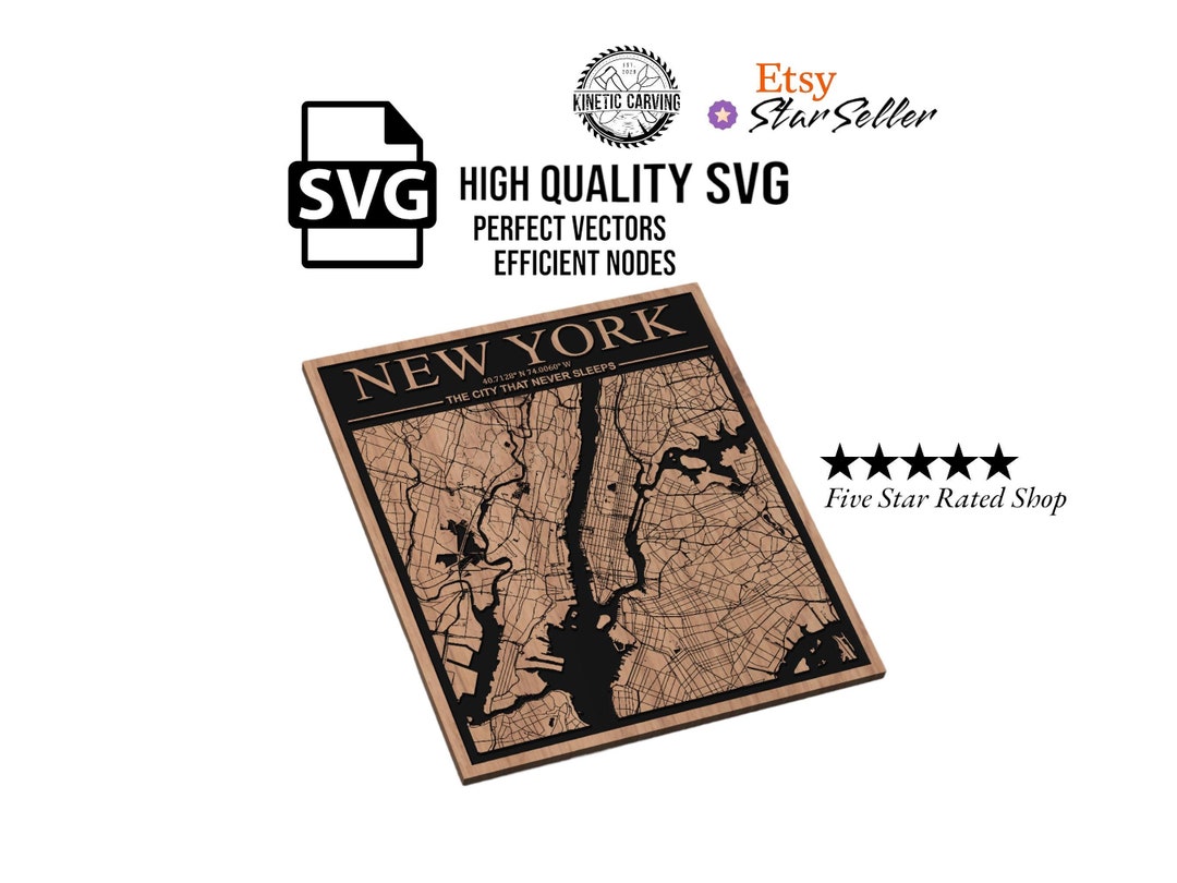 New York City Map SVG File for Woodworking, CNC, Printing and Lasering ...