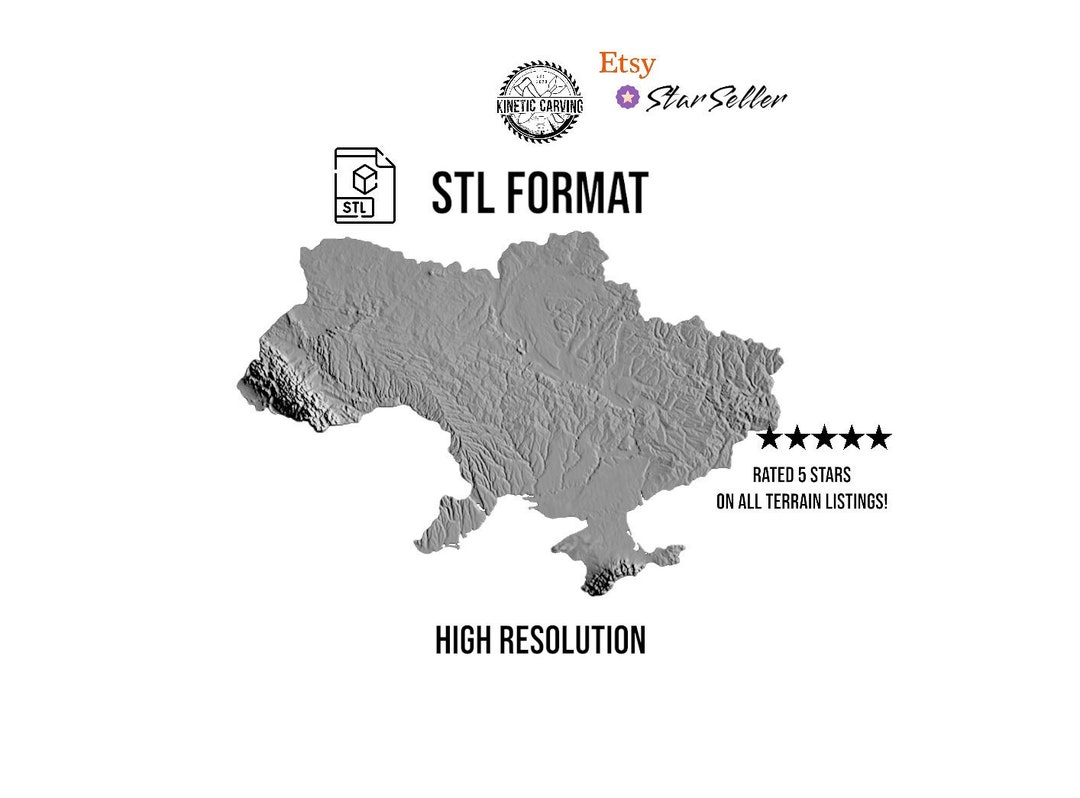 Ukraine Topographic Map STL File – 3D Printing, CNC, Lasering (digital ...