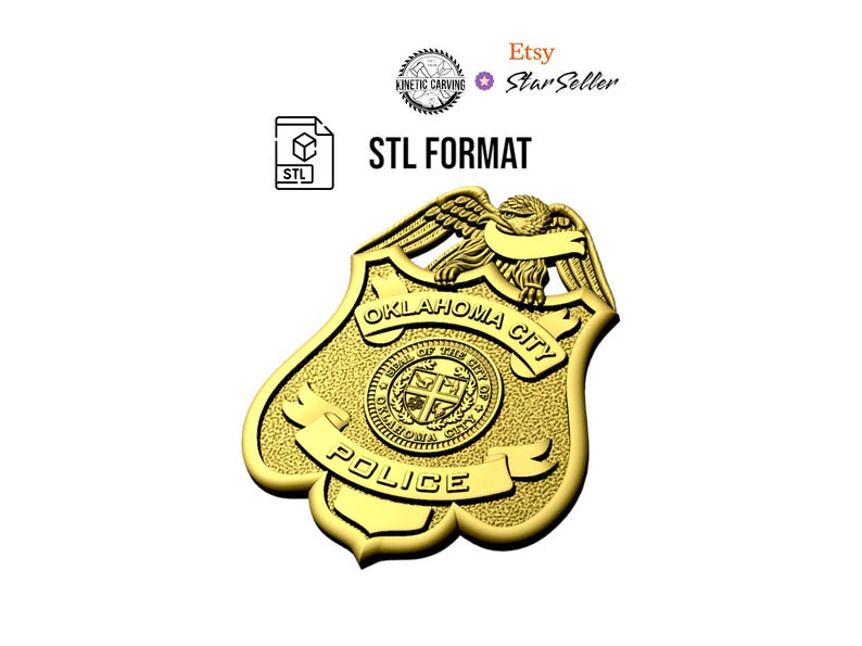 Oklahoma City Police Badge STL | 3D CNC Carving File, Wood Relief Art ...