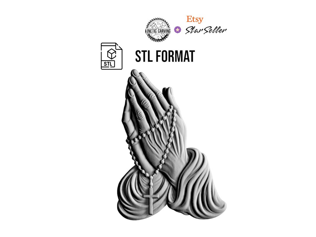 Praying Hands STL File | Religious 3D Model With Rosary Cross (digital ...