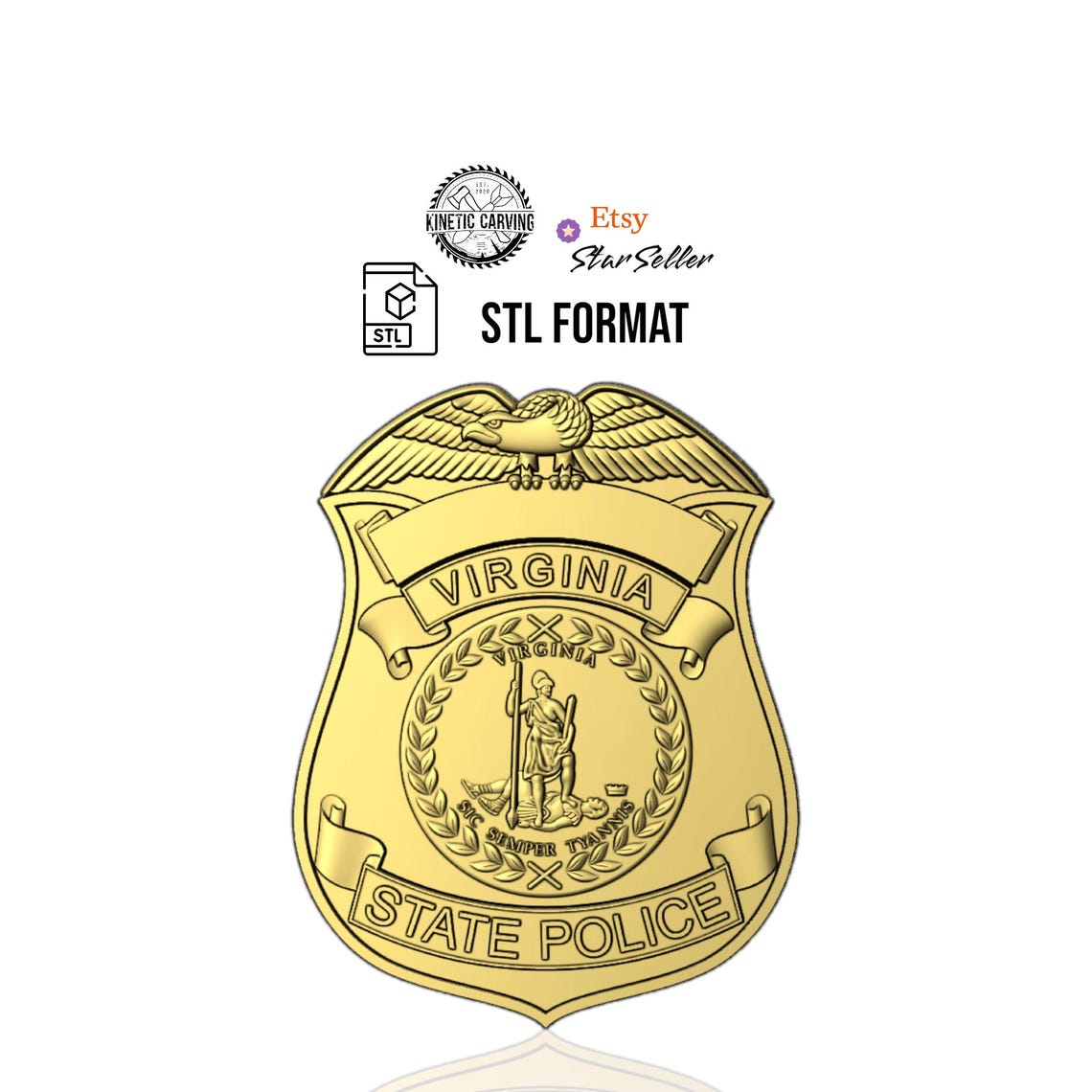 Virginia State Police Badge STL | 3D CNC Carving File, Wood Relief Art ...