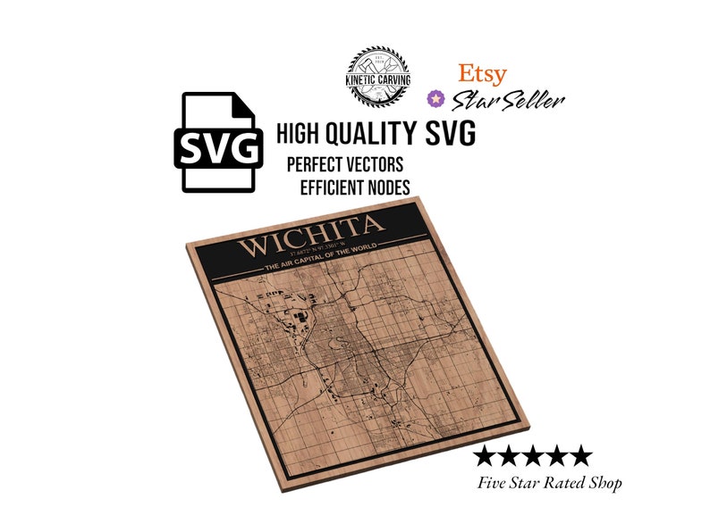 Wichita, Kansas City Map SVG File for Woodworking, CNC, Printing and ...