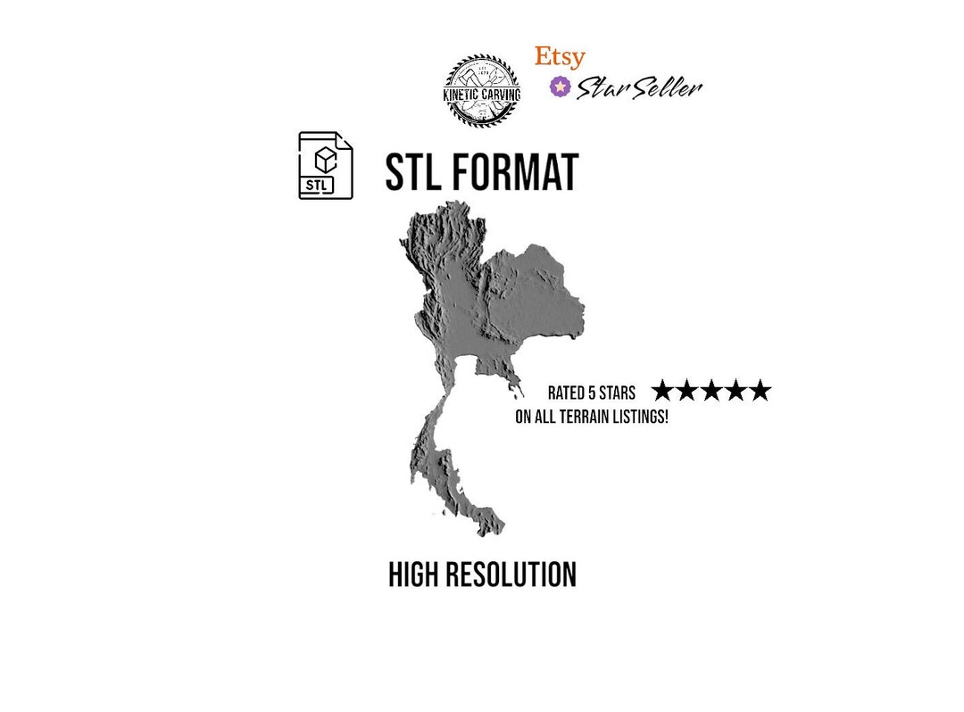 Thailand Terrain 3D Topographic Map: CNC, 3D Printing STL File (digital ...