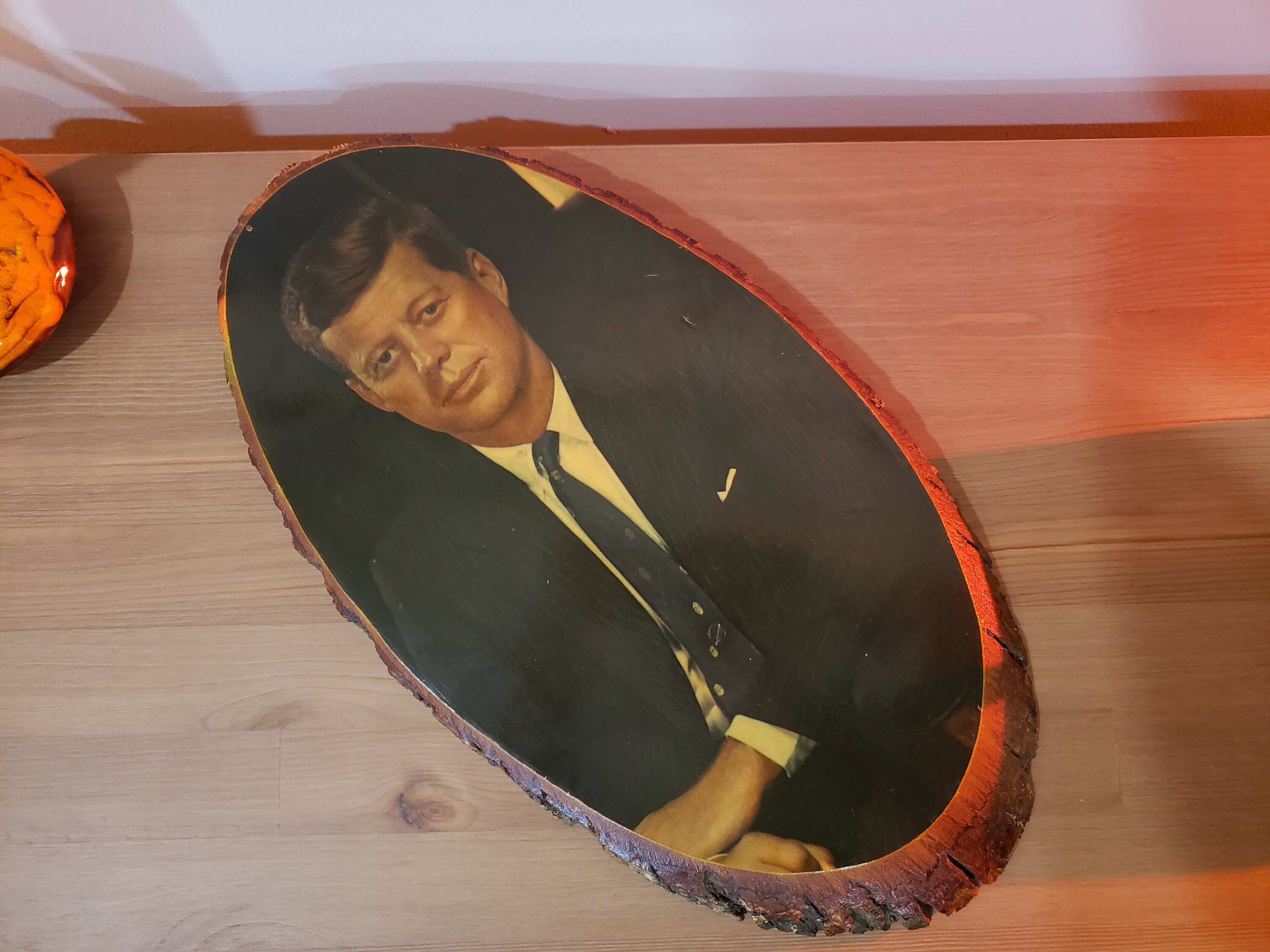 Vintage 60's John F. Kennedy Wood Slice Art Photo Souvenier on Wood. - Etsy