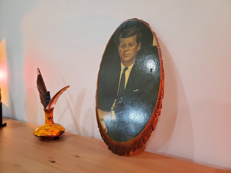 Vintage 60's John F. Kennedy Wood Slice Art Photo Souvenier on Wood. - Etsy