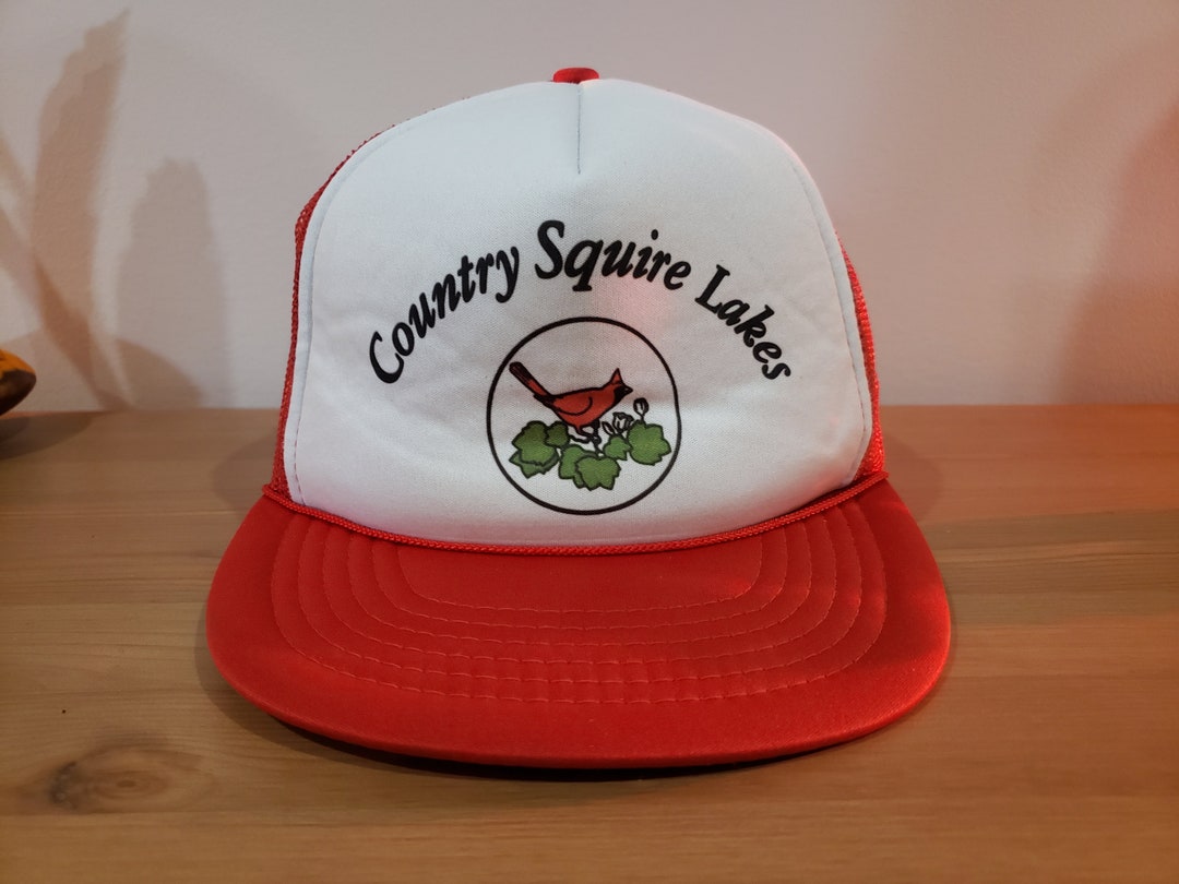 Vintage 80's Trucker Hat - Country Squire Lakes - Red & White Mesh Snap ...