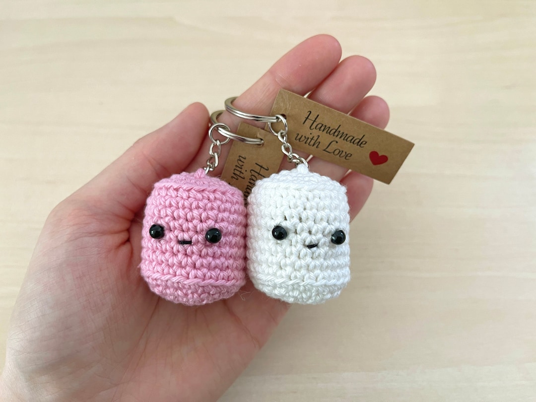 Marshmallow Keychain Amigurumi Keyring Crochet Charm Handmade Homemade ...