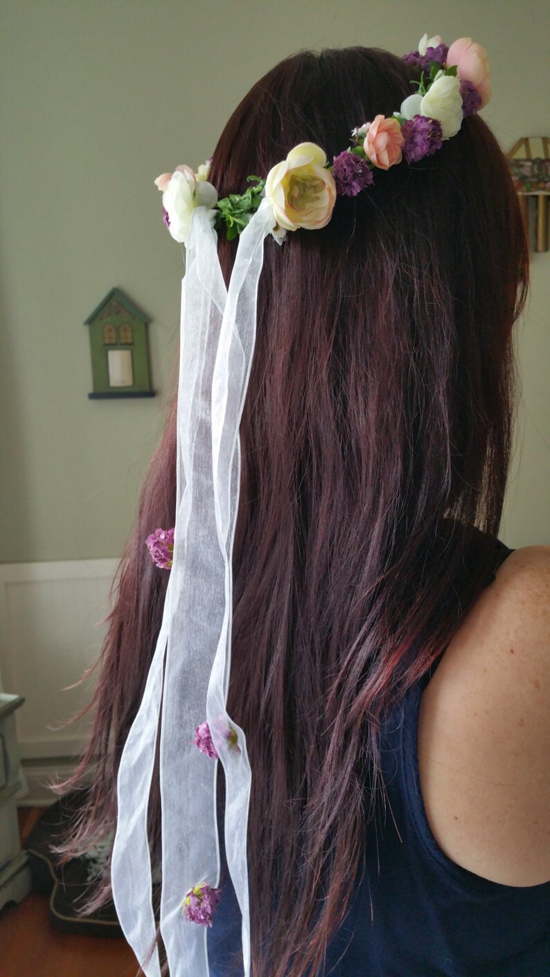 Floral Crown, Wedding Crown, Bohemian Bridal Crown, With Ribbon ...