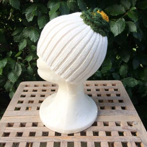 Yellow Green Rose Hat Womens Knit Flower Hat White Winter - Etsy