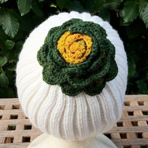 Yellow Green Rose Hat Womens Knit Flower Hat White Winter - Etsy