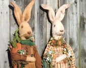Prim Bunnies Welcome Spring Primitive cloth doll PATTERN HHF | Etsy