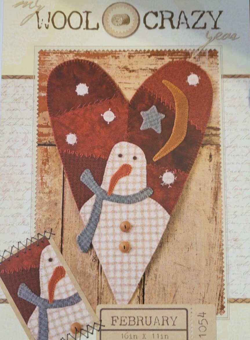February Heart Snowman ~ Wool Applique PATTERN BMB1054 - Etsy