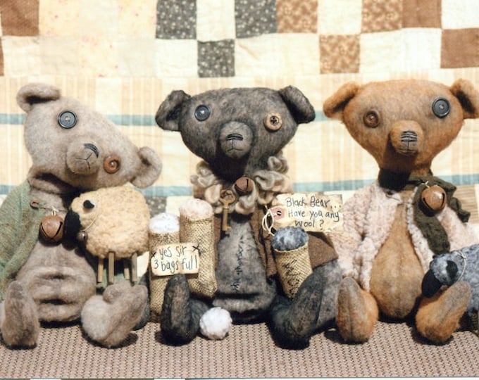 Warm & Wooly Teddy Bears primitive Bear PATTERN HHF354 - Etsy