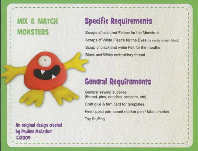 Mix & Match MONSTERS ~ Fun Easy PATTERN - Etsy