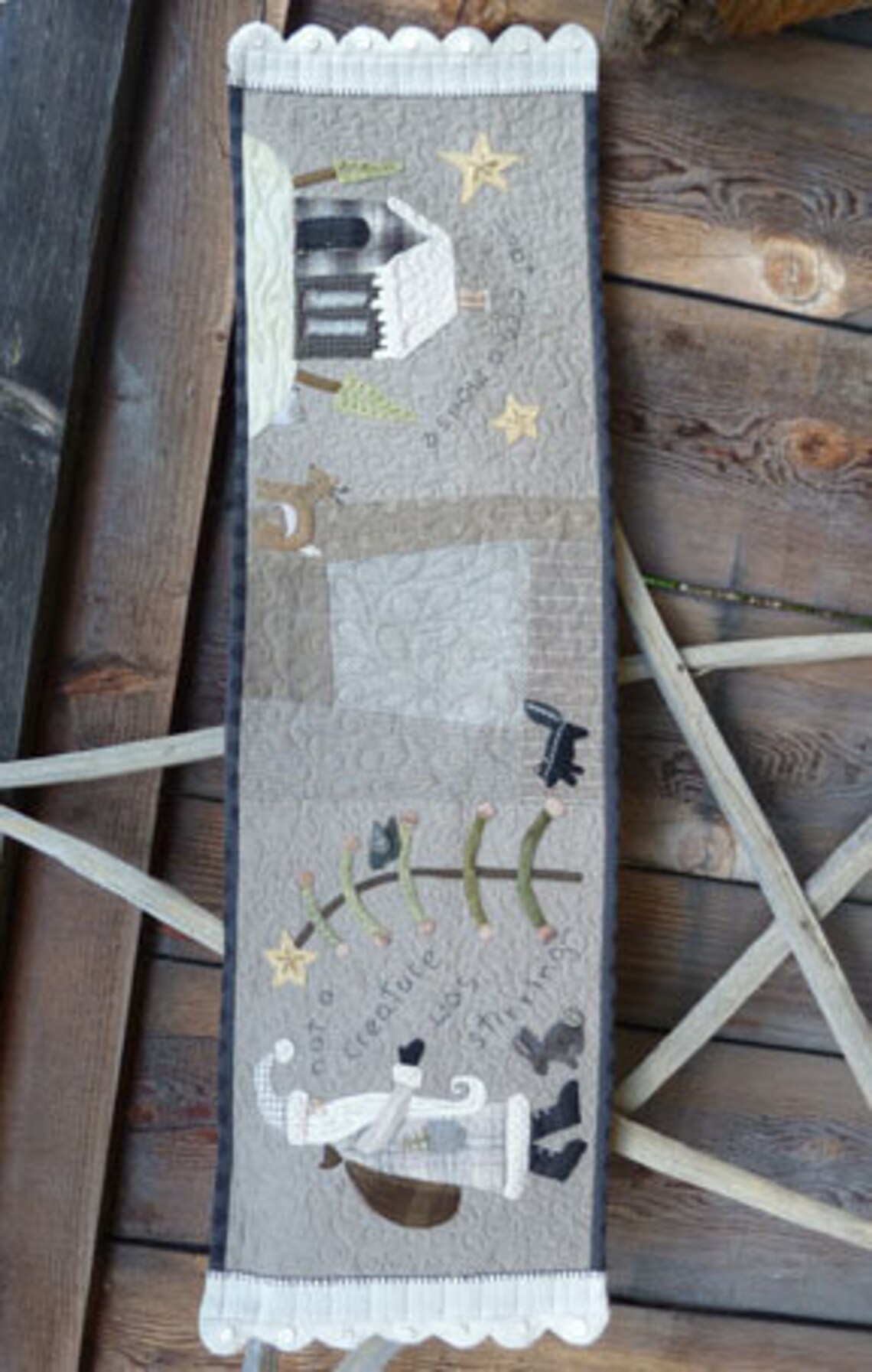 Woodland Santa wool Applique Table Runner PATTERN HH382 | Etsy