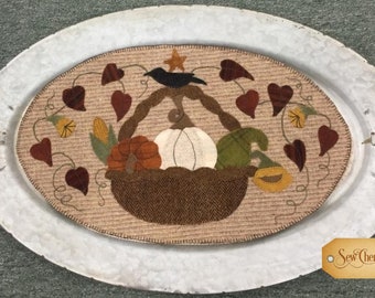 Fall Wool Applique' Kit and Pattern Table Mat Leaves & Pumpkins 14.5 X ...