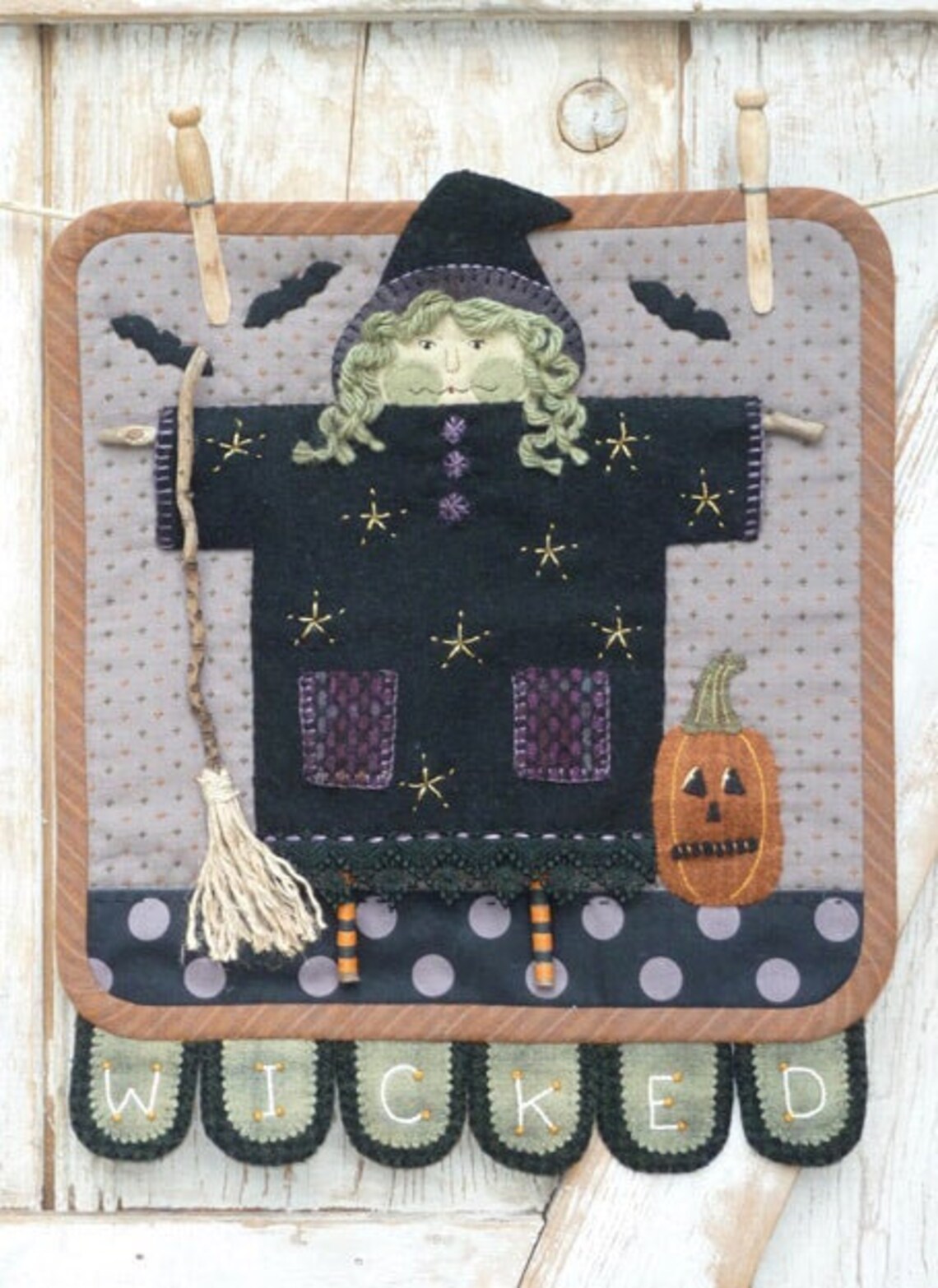 Clothesline Witch (october)~ Wool Applique Banner HTH391 - Etsy
