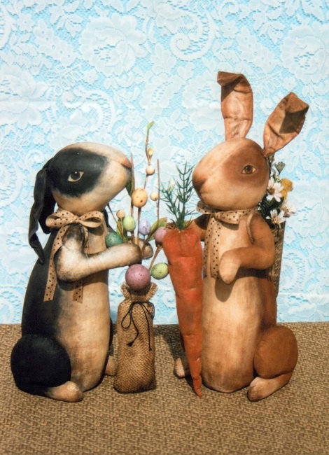 Vintage Bunnies primitive Bunny PATTERN HHF348 - Etsy