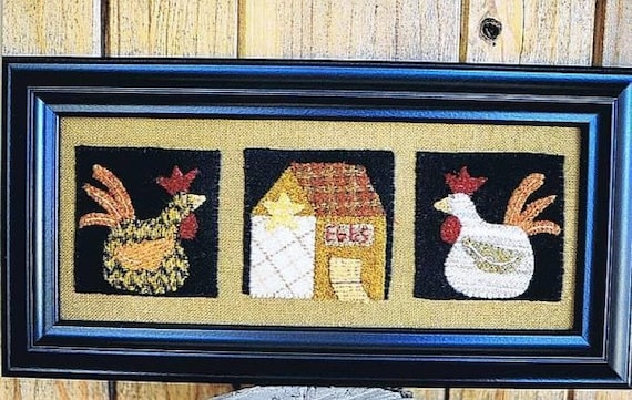 Hen Pecked wool Applique PATTERN BPJ370 | Etsy
