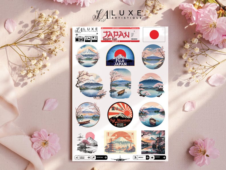 Japan Travel Sticker Sheet (volume 7, Mount Fuji), Japanese Landmarks ...