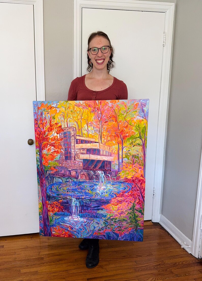 Fallingwater Original Oil Painting (30"x 40") Colorful Autumn Landscape ...