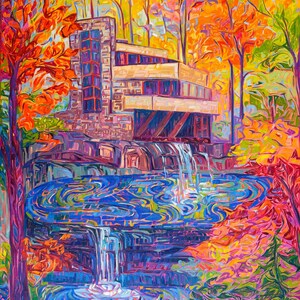 Fallingwater Original Oil Painting (30"x 40") Colorful Autumn Landscape ...