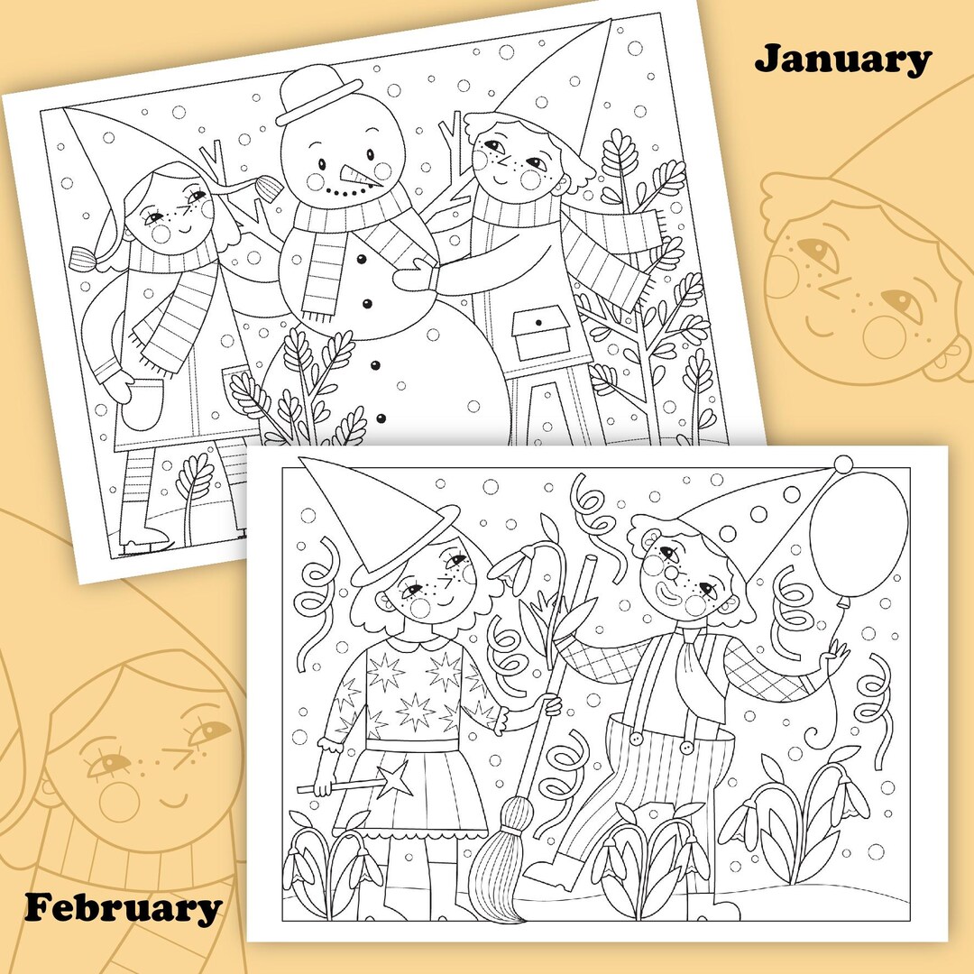 PDF- 12 Coloring Pages-months of the Year - Etsy