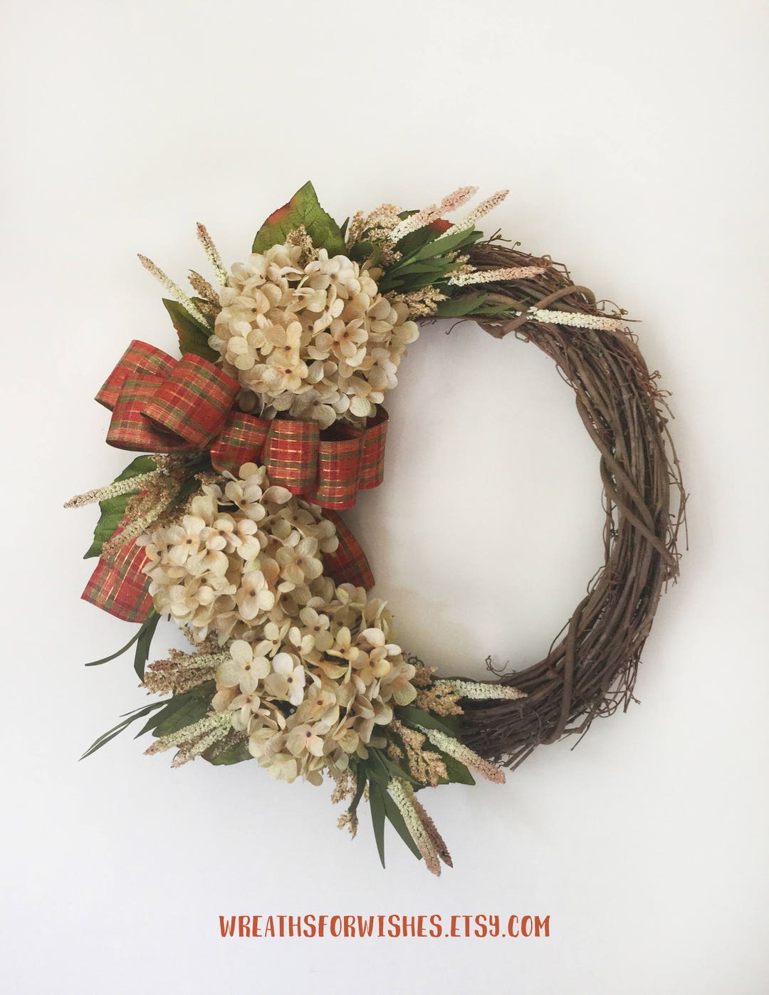 Fall Wreath, Fall Decor, Fall Wreaths, Cream Hydrangea Wreath, Autumn ...