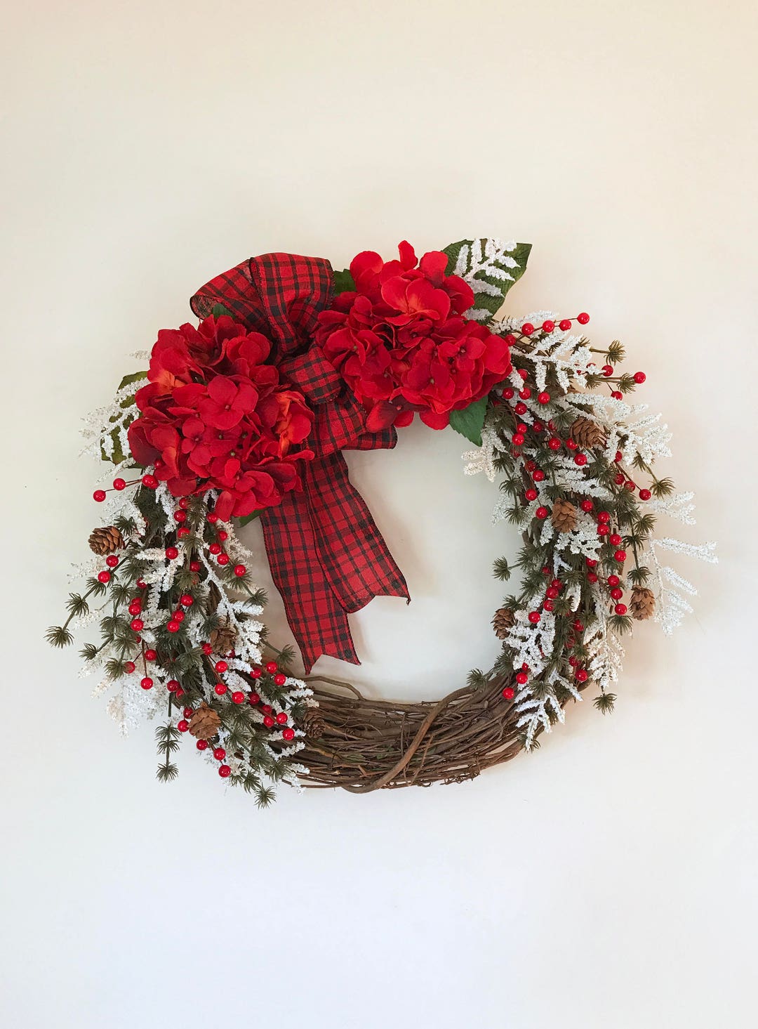 Christmas Wreath Christmas Decor Red Hydrangea Wreath - Etsy